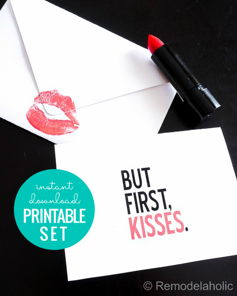 But First, Kisses! Modern Valentine Printable Art + Love Letter Envelo ...
